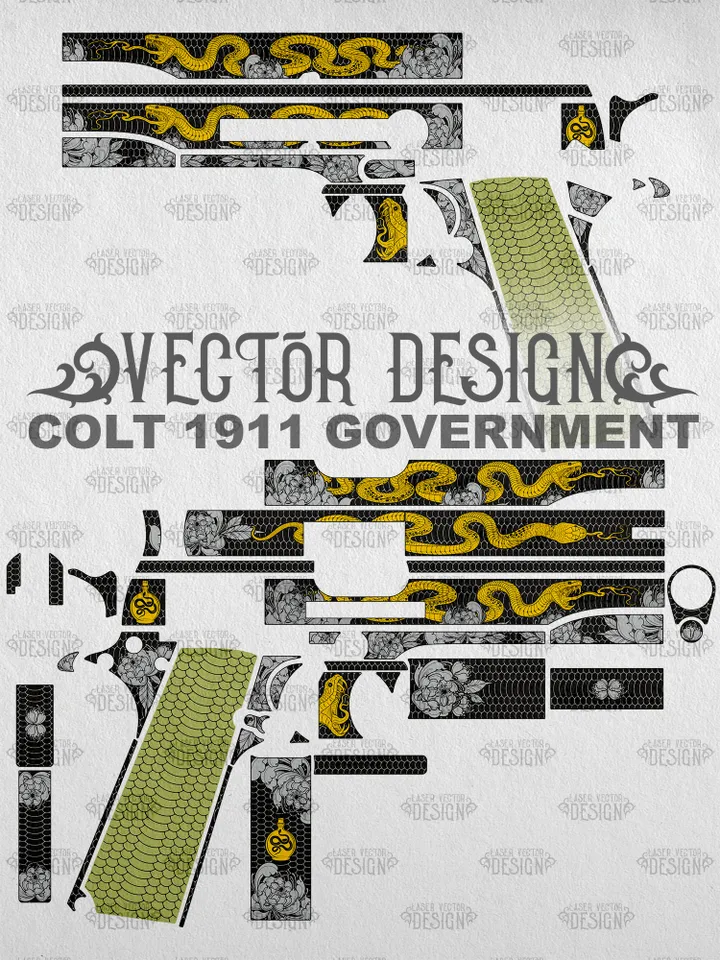 VECTOR DESIGN Colt 1911 government Snake and flowers $130.00 | Buy ...