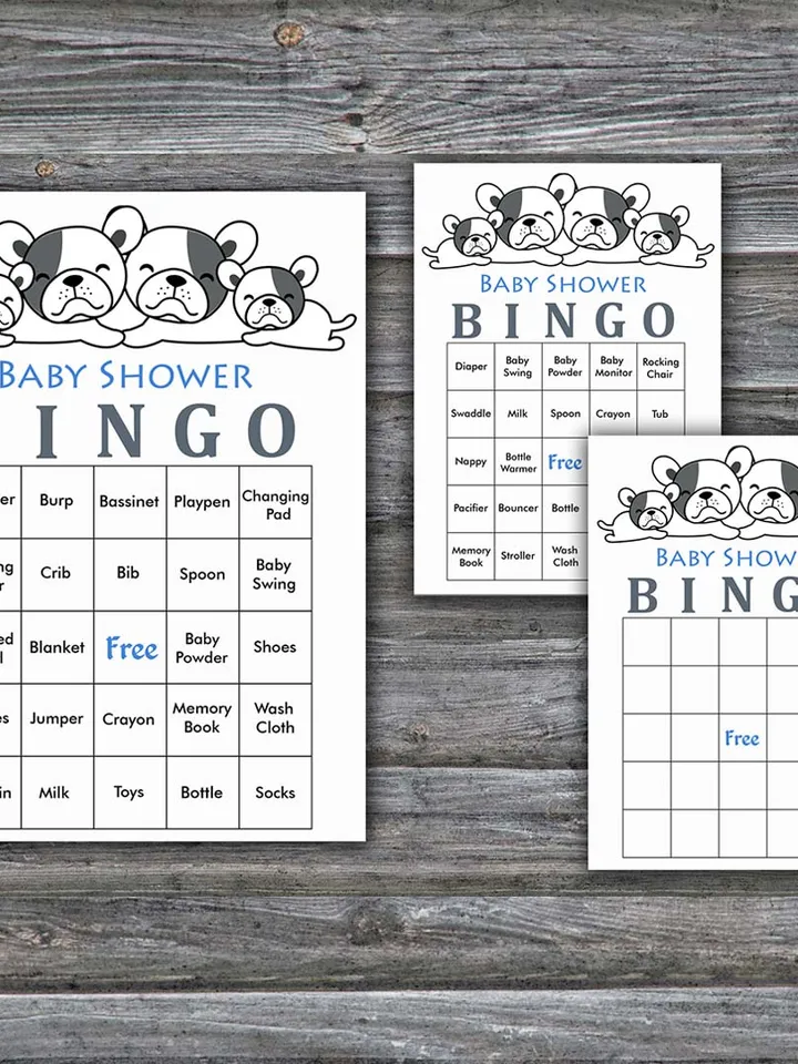 French Bulldog Baby Shower Bingo Cards,Dog Baby Shower Bingo Games ...
