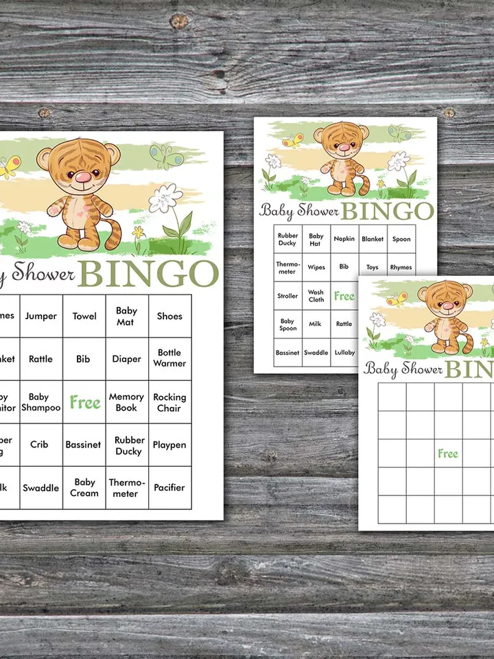 Baby Tiger Baby Shower Bingo Cards,Tiger Baby Shower Bingo Games ...