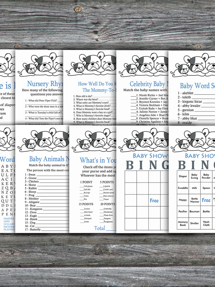 French Bulldog baby shower games bundle,Dog Baby Shower games package ...