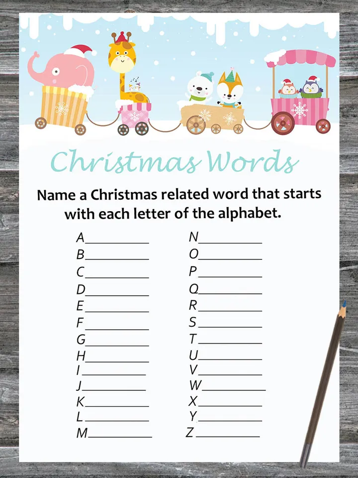 Christmas party games,Christmas Word A-Z Game Printable,Christmas train ...