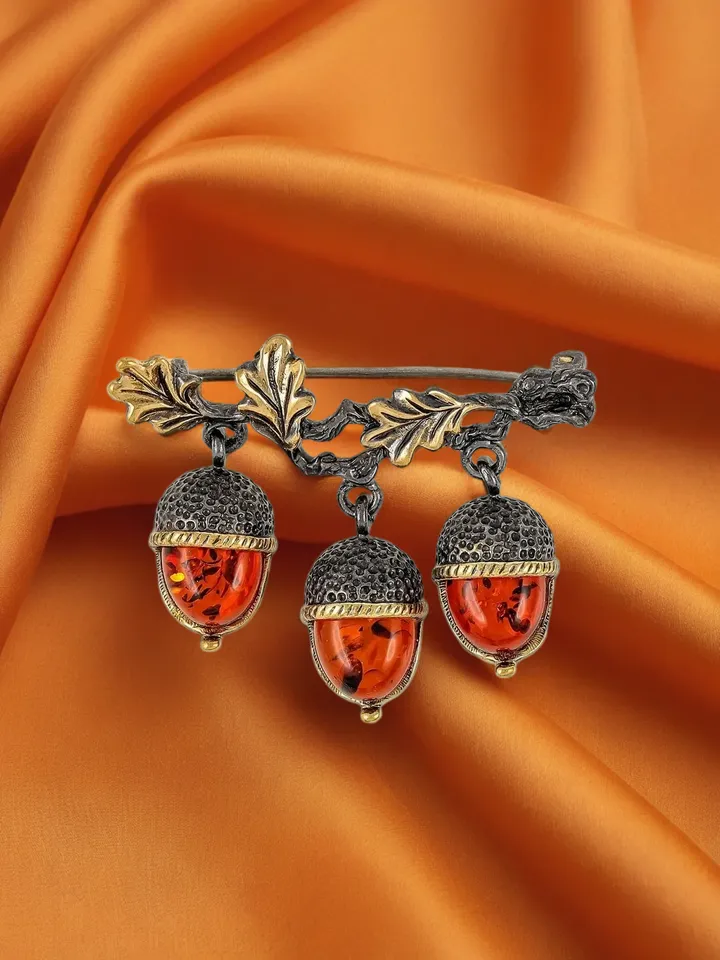 Acorn brooch pin autumn fall jewelry Amber Acorn on an oak branch brooch gift for girl woman Nature Forest jewelry Antique gold brass vintage style brooch 63.00 Buy online with delivery