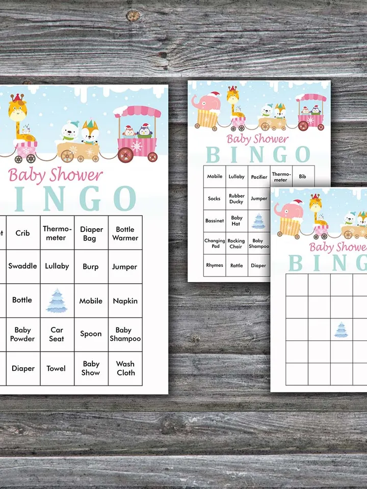 60 Christmas train animals Baby Shower Bingo Cards,Christmas Baby ...