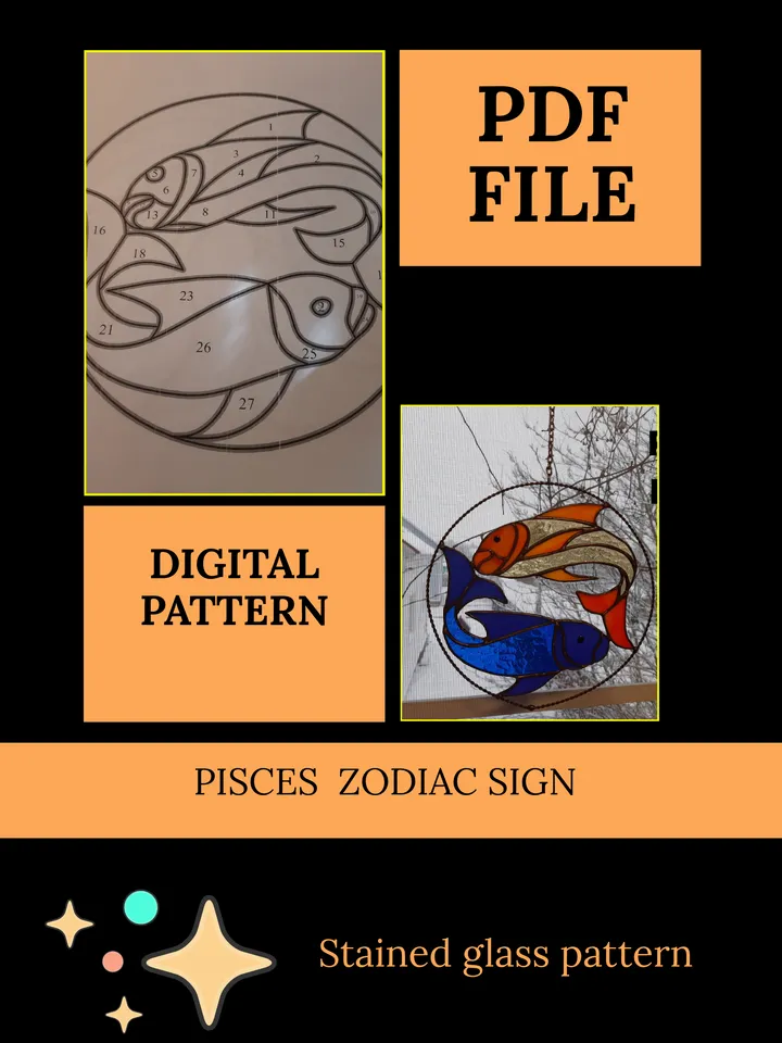 Pisces zodiac sign/ Digital Download / Stained Glass Pattern / PDF file / DIY $6.00 | Buy online ...