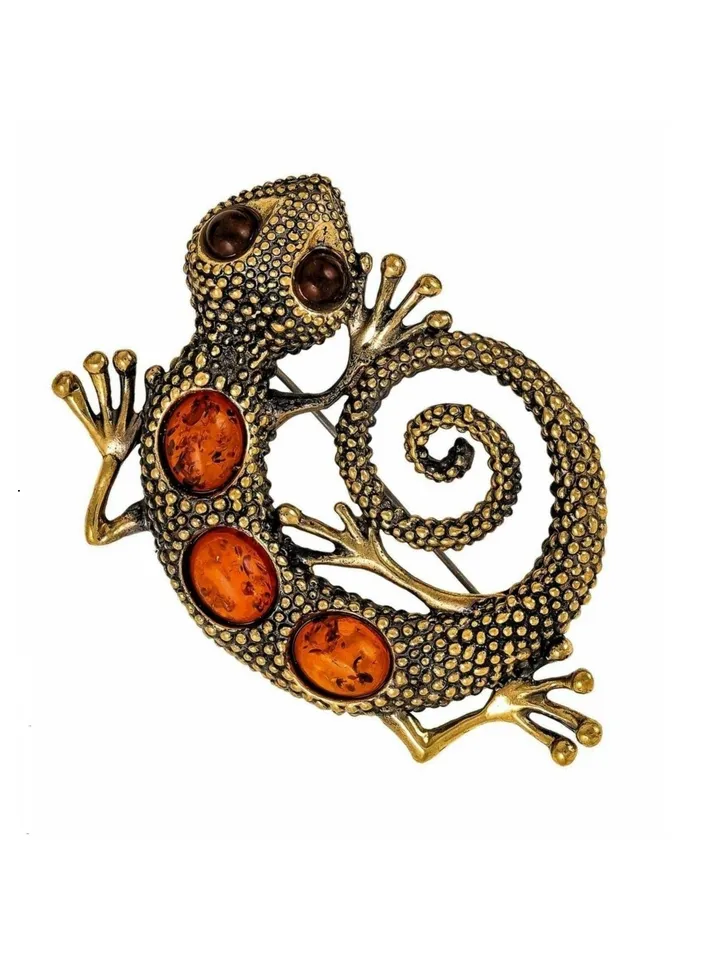Large Lizard Brooch pin Animal brooch Jewelry for women, men Gold with ...