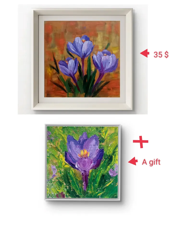 Small art gift,crocus flowers,spring flowers,floral art,original art ...