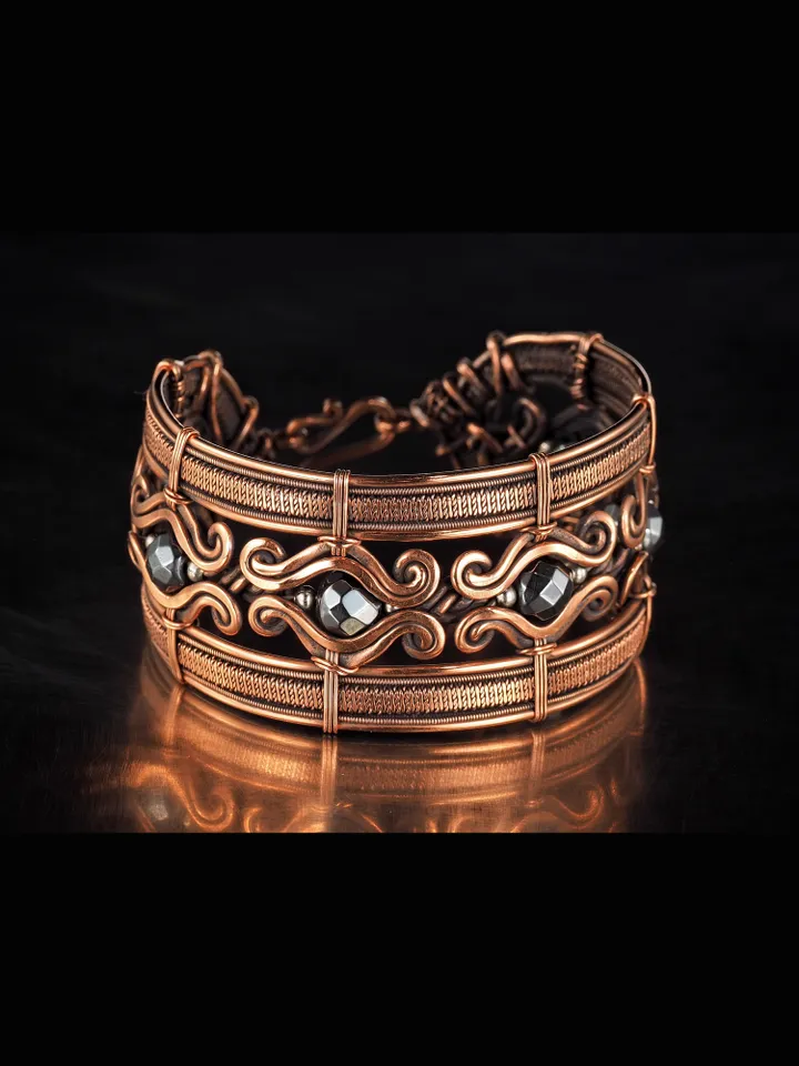 Copper wire wrapped bracelet with hematite for lady Antique style ...