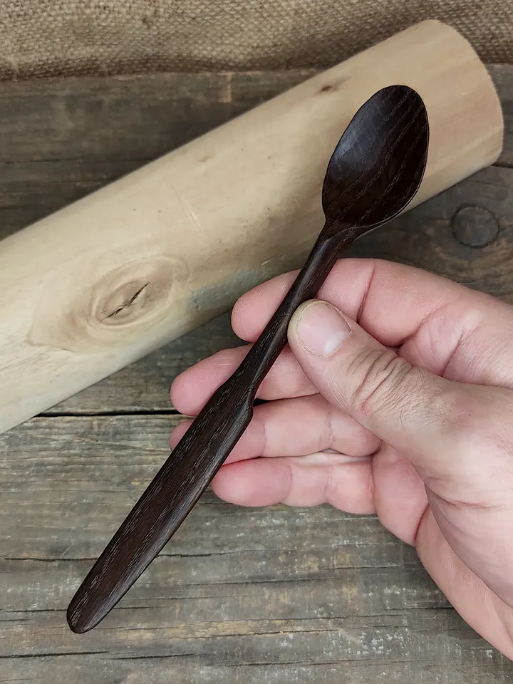 Handmade wooden dessert spoon from ebonized oak wood with comfortable ...