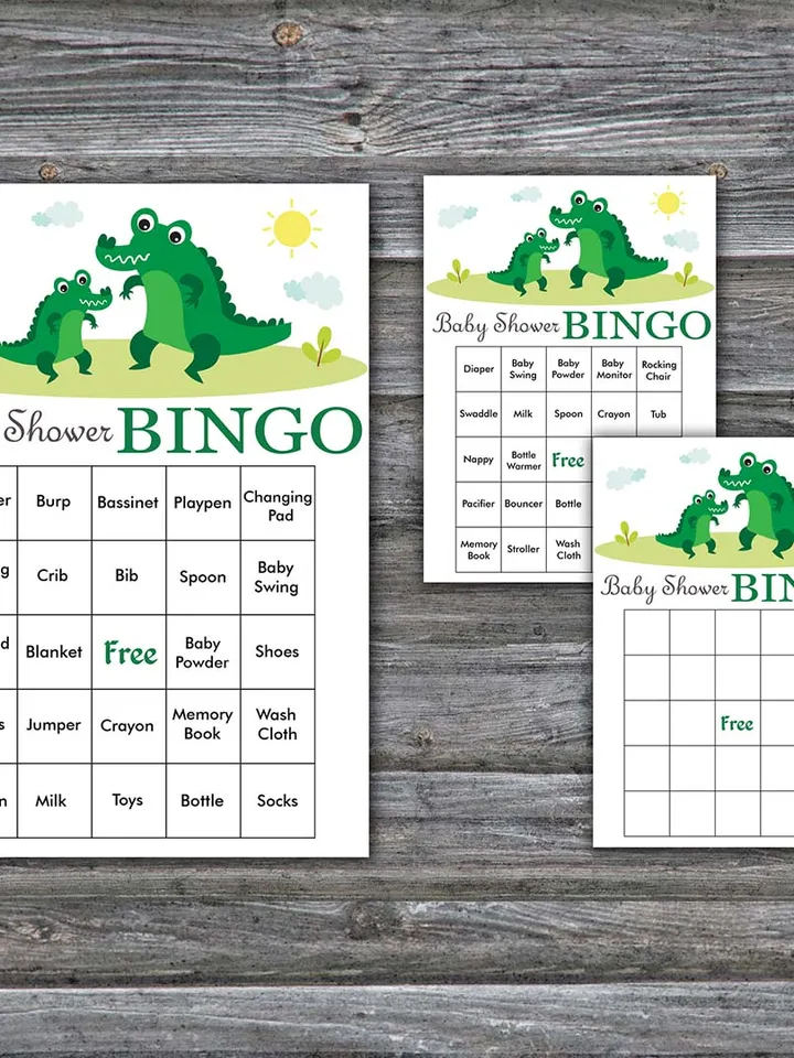60 Alligator Baby Shower Bingo Cards,Jungle Baby Shower Bingo Games ...