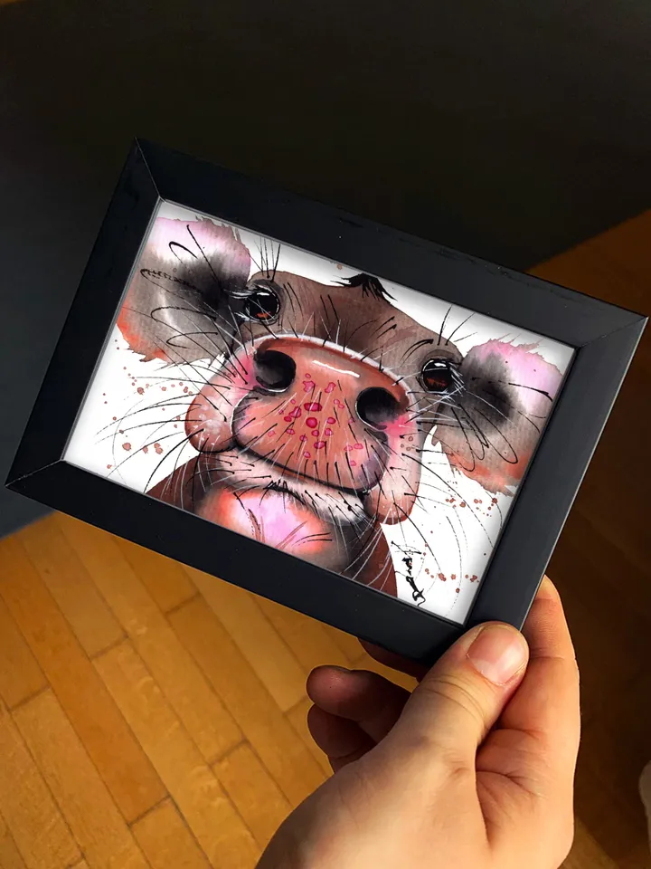 Cow original watercolor, abstract cow painting, handmade wall decor ...