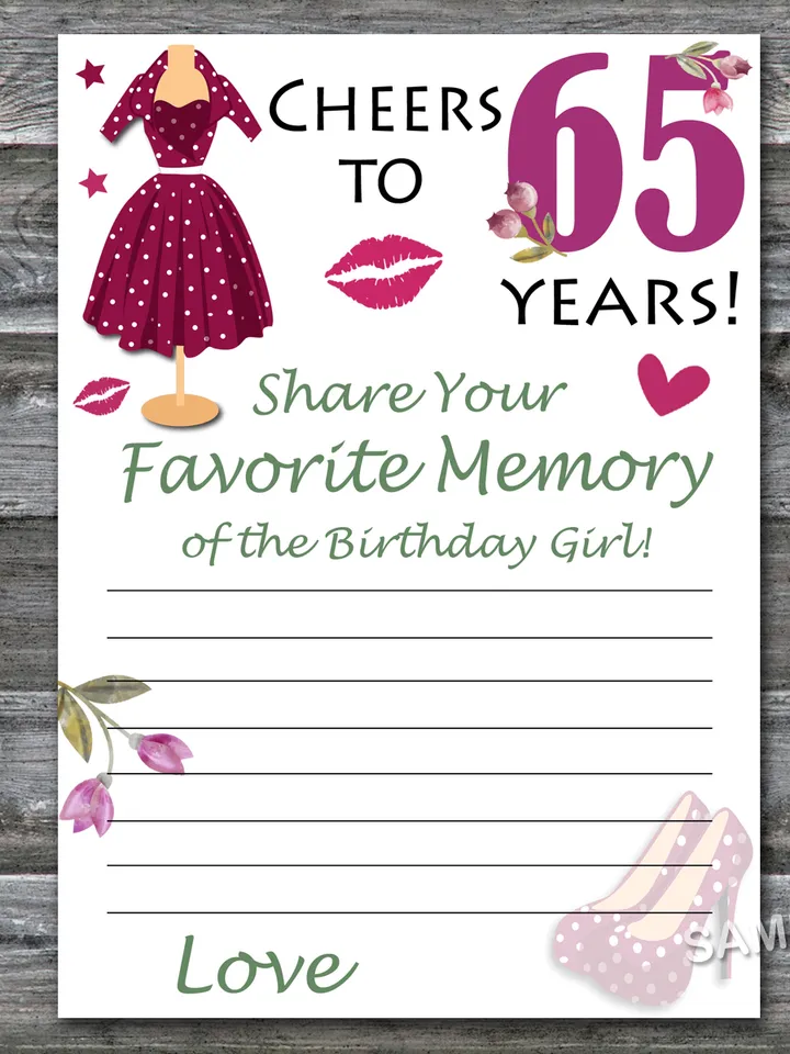 65th Birthday Favorite Memory of the Birthday Girl,Adult Birthday party ...
