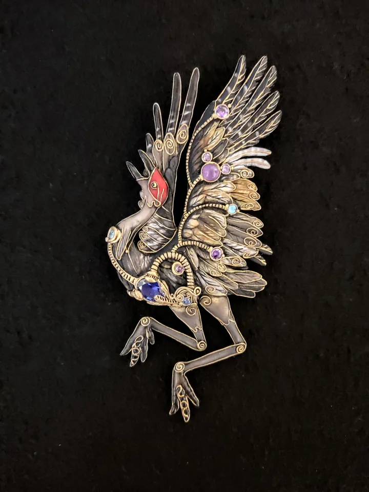Dancing Crane brooch, bird brooch, crane, bird jewelry, brooch with ...