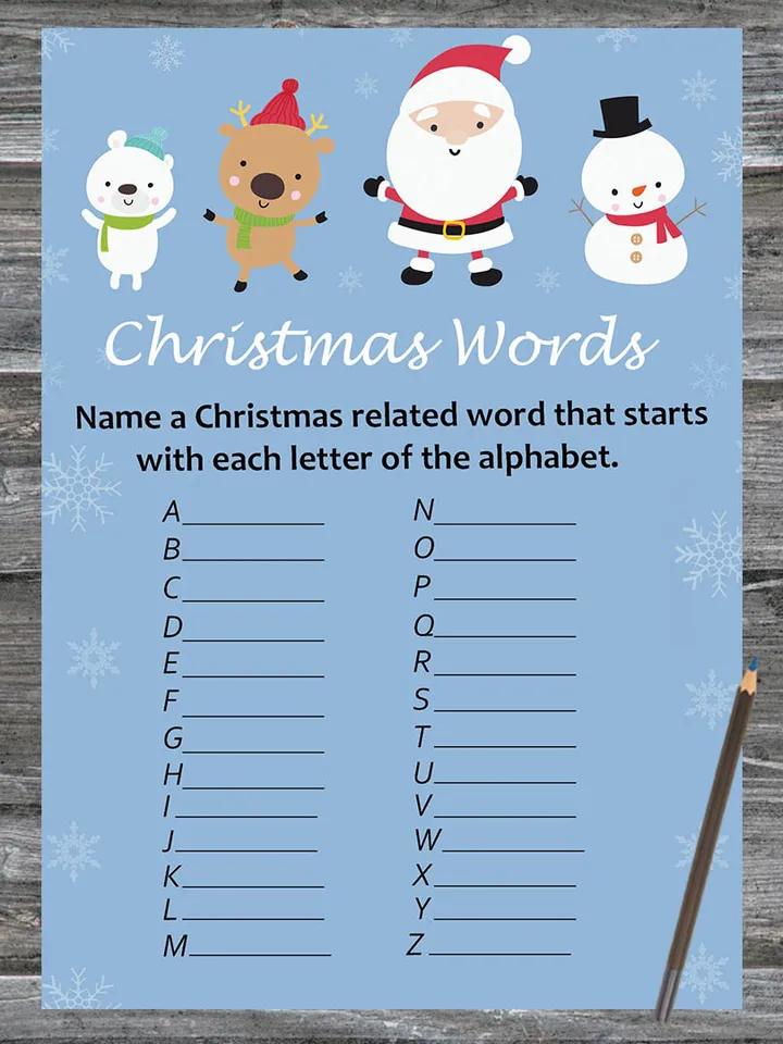 Christmas party games,Christmas Word A-Z Game Printable,Happy Santa ...
