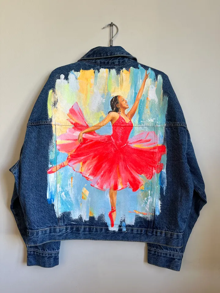 Painted denim jacket ballerinas, ballet dancer Handmade Custom denim ...