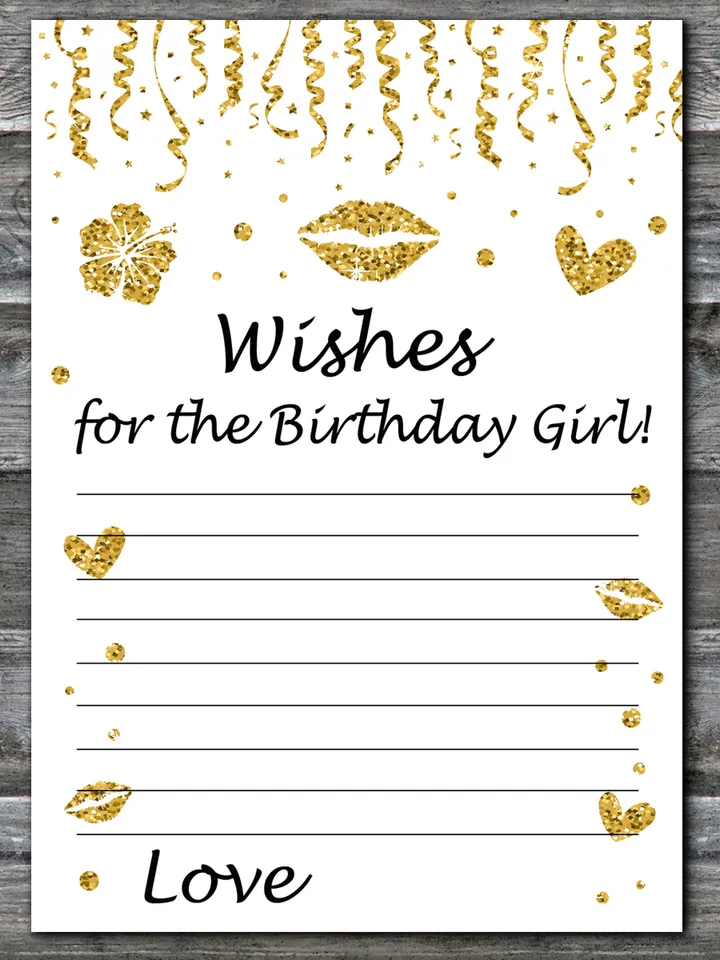 Gold glitter Wishes for the birthday girl,Adult Birthday party game-fun ...