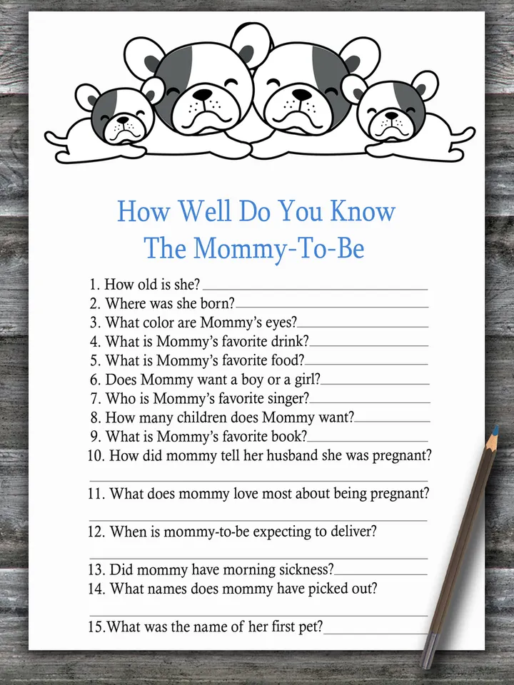 Bulldog How well do you know baby shower game card,Dog Baby shower ...