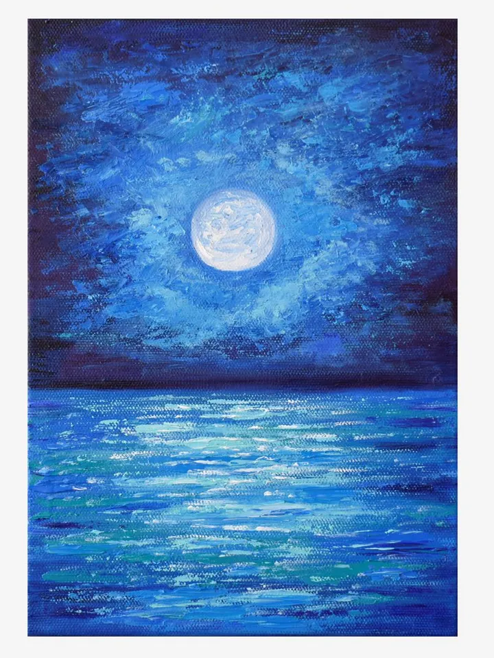 Seascape painting Moonlit night art original oil painting Full moon ...