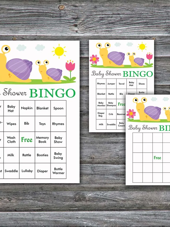 Snail Baby Shower Bingo Cards,Woodland Baby Shower Bingo Games ...