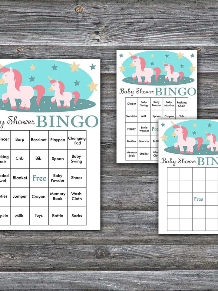60 Unicorn Baby Shower Bingo Cards,Rainbow Baby Shower Bingo Games ...