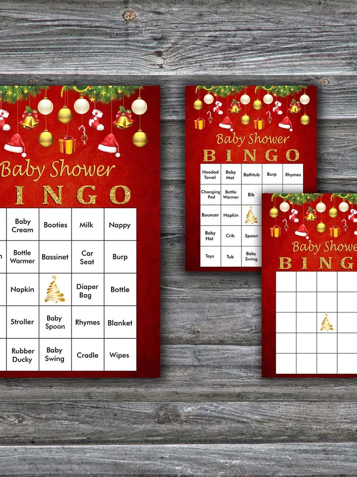 60 Christmas toys Baby Shower Bingo Cards,Christmas Baby Shower Bingo ...