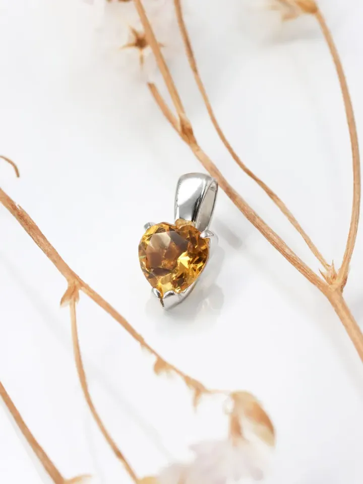 Women's neck pendant 925 sterling silver with citrine heart $75.00 ...