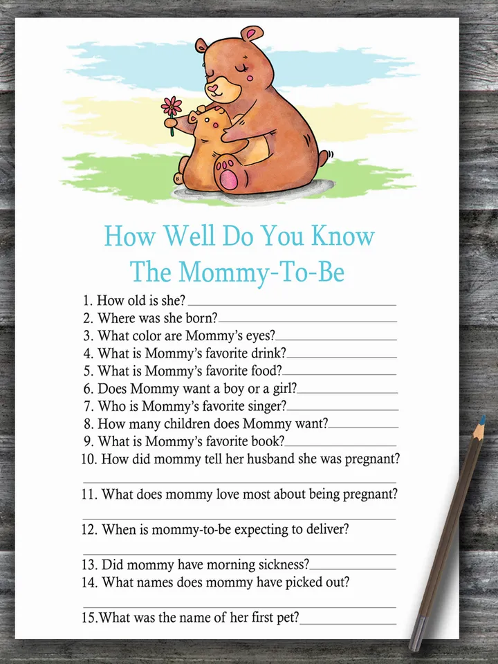 Bear How well do you know baby shower game card,Woodland Baby shower ...
