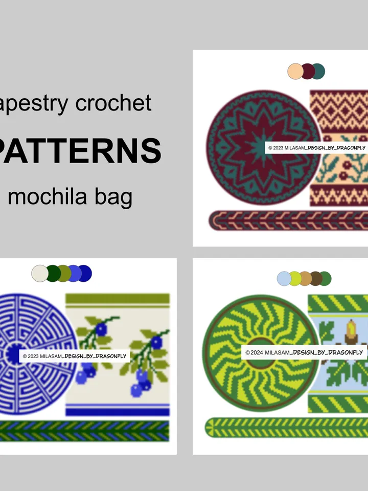 CROCHET PATTERNS - 3 PDF - Tapestry crochet bag - wayuu mochila bag ...