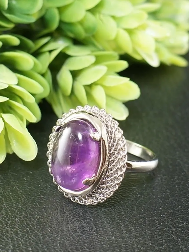 Amethyst Ring Purple Ultra Violet Lilac Lavender Stone Adjustable ...