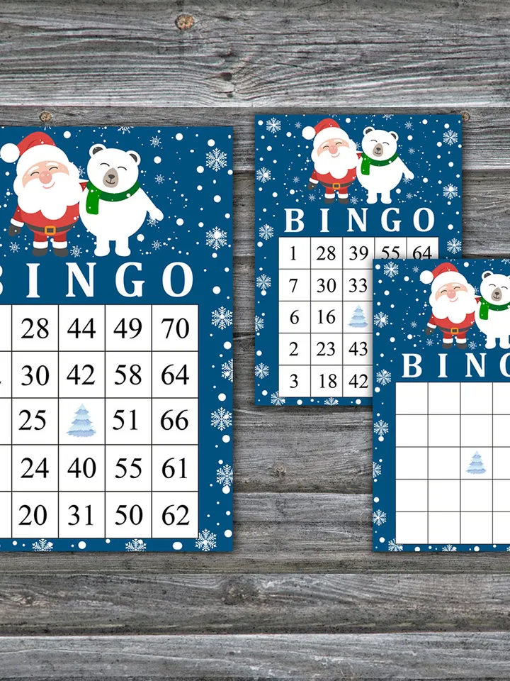 Santa and polar bear bingo game card,Christmas bingo game card ...