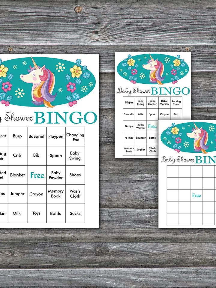 Rainbow Unicorn Baby Shower Bingo Cards,Unicorn Baby Shower Bingo Games ...