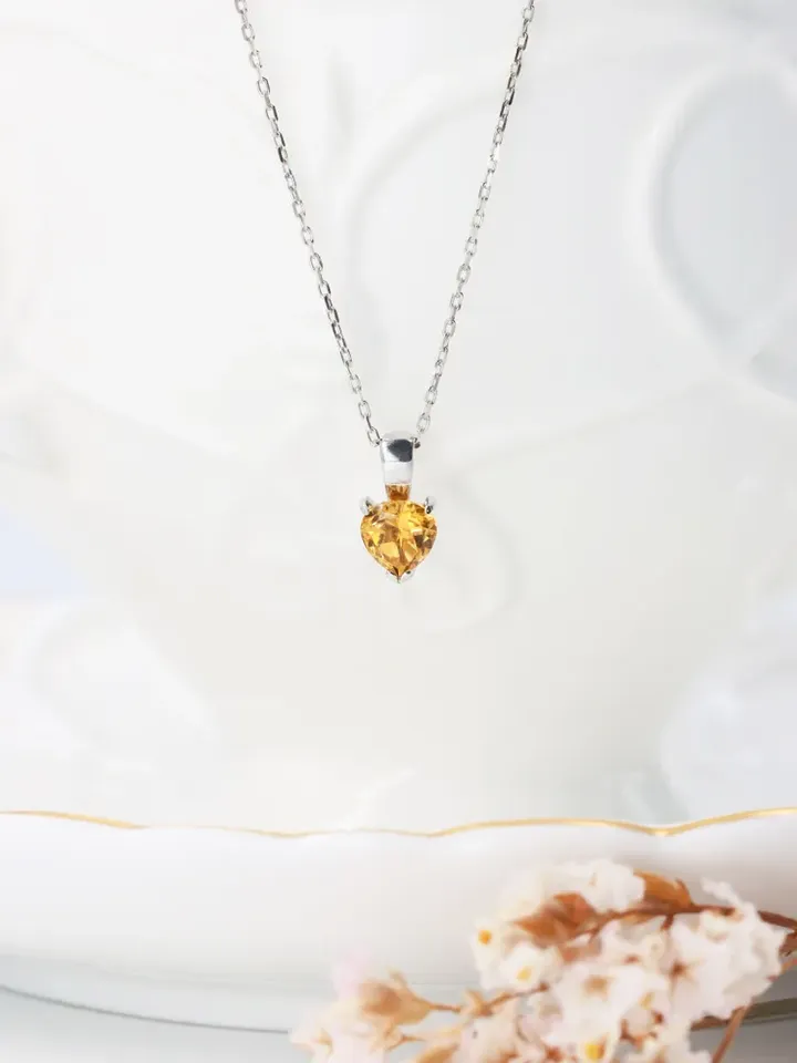 Women's neck pendant 925 sterling silver with citrine heart $39.00 ...