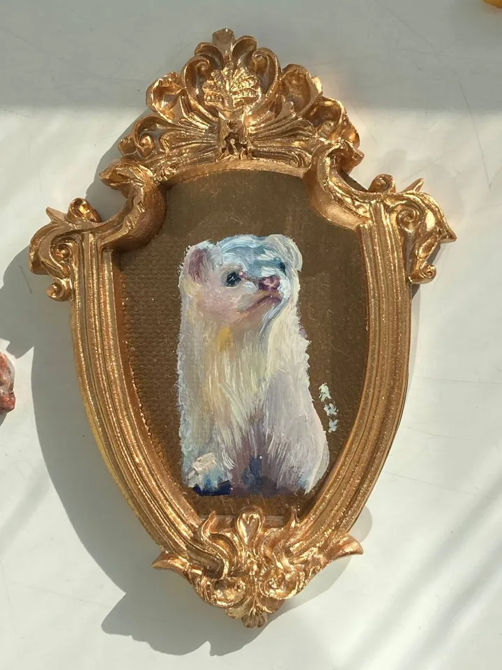 Ferret Painting Framed Antique Oil Painting Original Art Vintage Gold ...