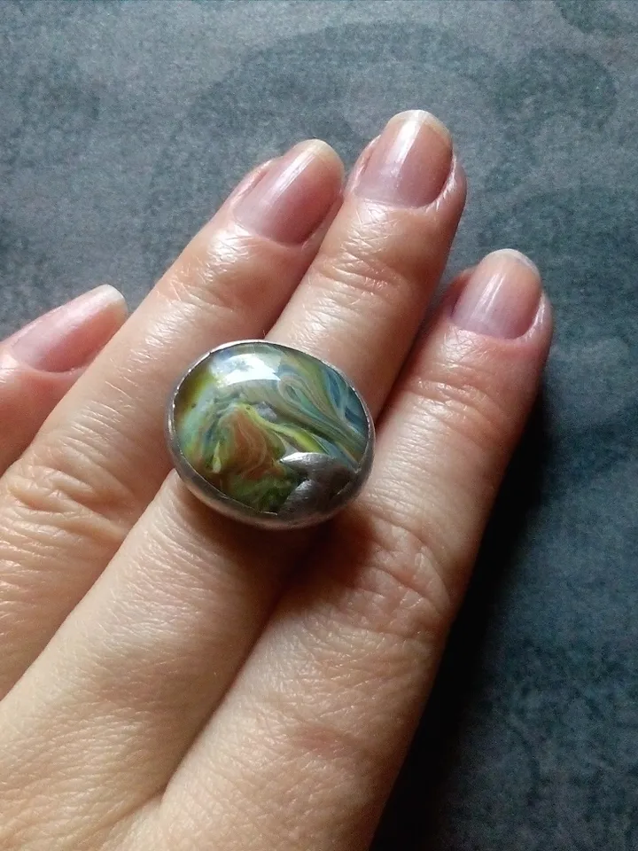 Glass fused ring, simple stained glass, tiffany ring, green ring, tin ...