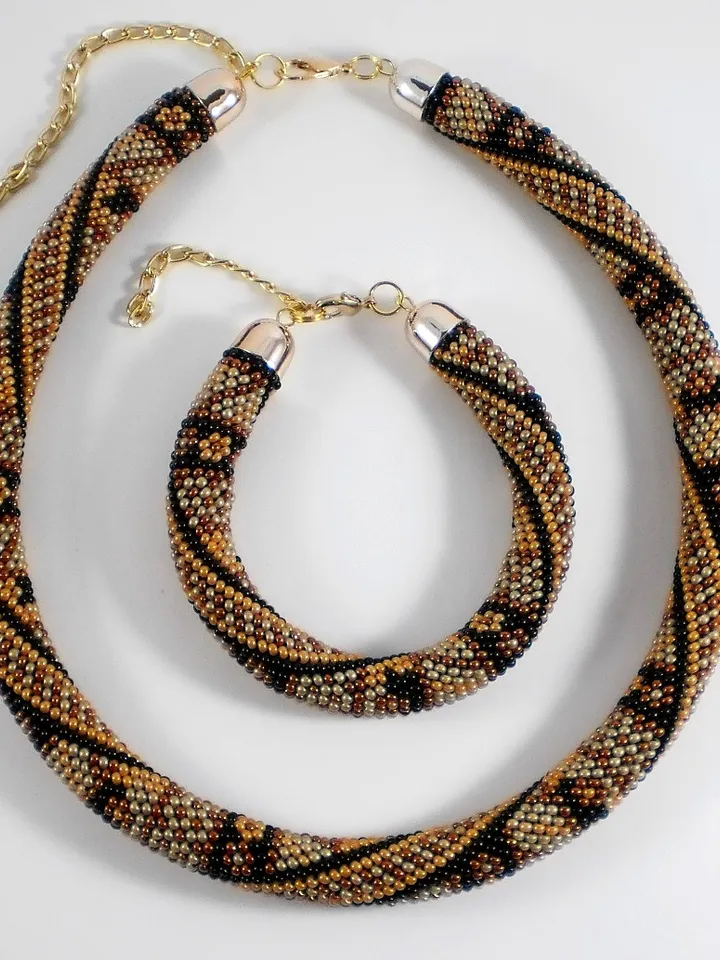 Bead Crochet rope patterns "Flower patchwork" necklace and bracelet $5. ...