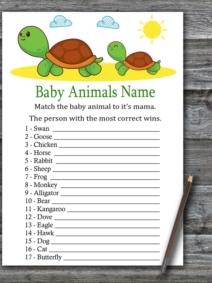 Cute Turtle Baby animals name game card,Turtle Baby shower games ...