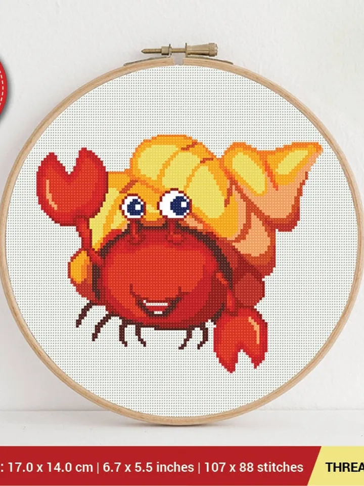 Crab with Shell Cross stitch pattern | Embroidery Pattern | Instant ...