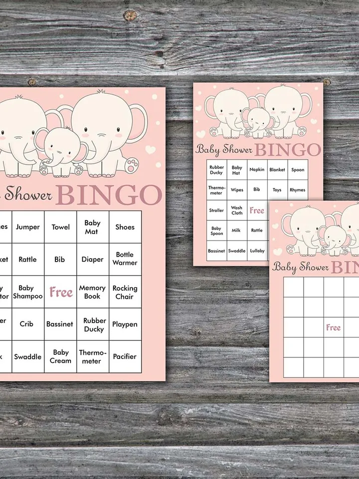 Elephant Baby Shower Bingo Cards,Elephant Baby Shower Bingo Games ...