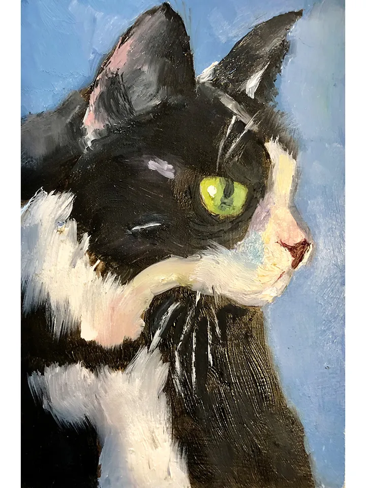 Framed cat painting, small animal painting, cat portrait, home decor ...