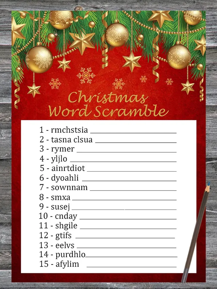 Christmas party games,Christmas Word Scramble Game Printable,Gold toys ...