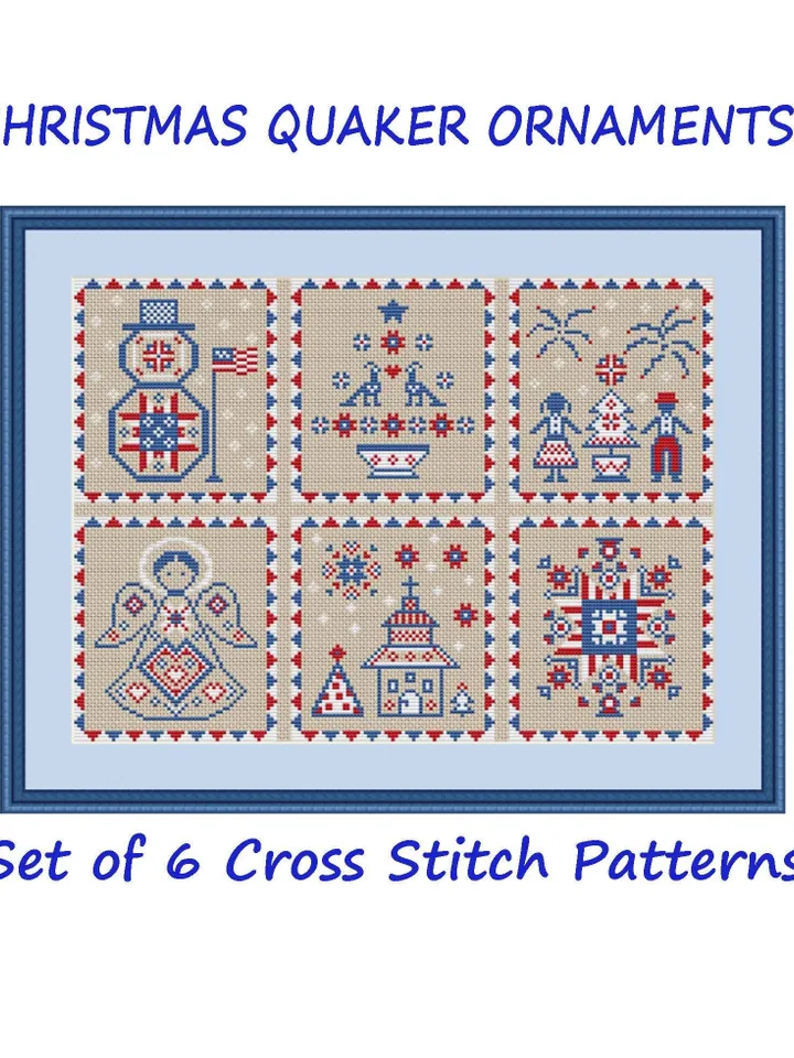Patriotic Christmas Quaker cross stitch patterns ornaments Mini Xmas ...