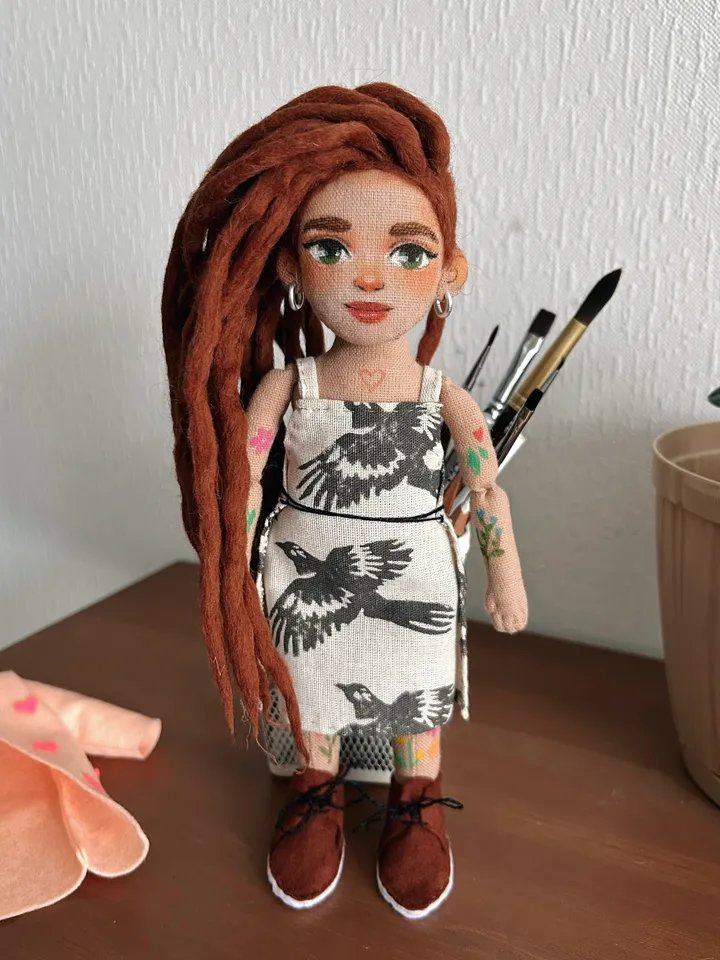 Textile doll lady with ginger dreadlocks $130.00 | Buy online with delivery