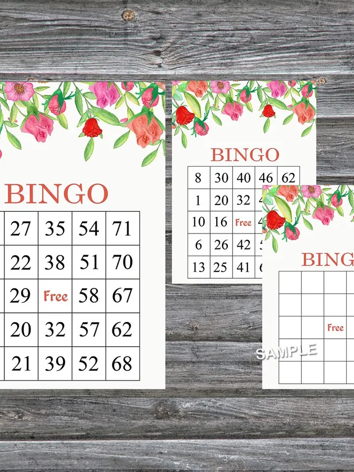 Watercolor rose bingo game card,Floral bingo game card,Floral Printable ...