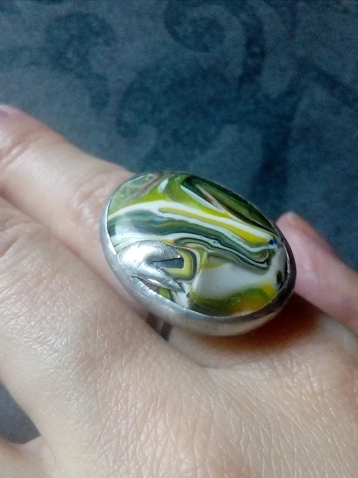 Big Glass fused ring, simple stained glass, tiffany ring, green ring ...