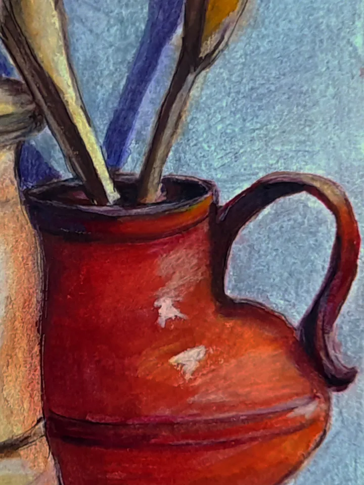 scenic painting in mixed media Still life with a red jug 29,6х20,5 см ...