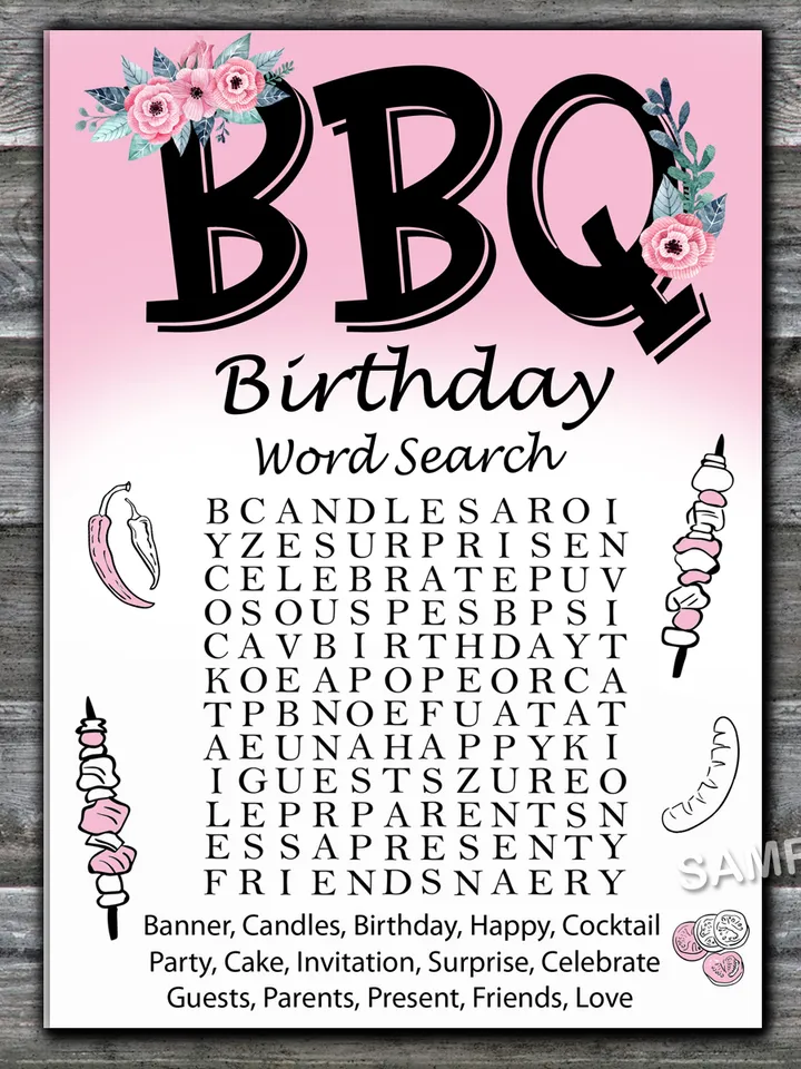BBQ Birthday Word Search Game,Adult Birthday party game-fun games for ...
