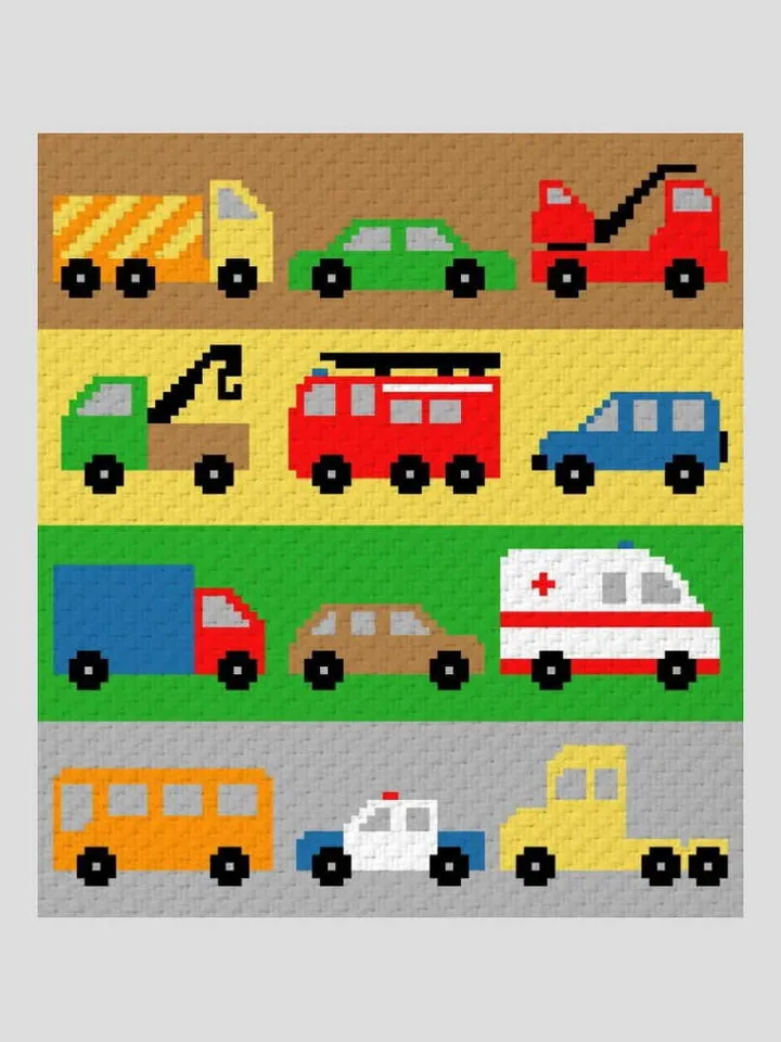 Crochet C2C Street Cars graphgan blanket pattern PDf