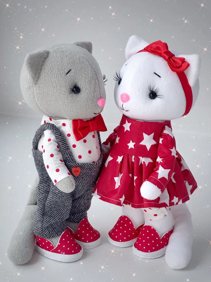 Soft plush couple cats dolls. Memory Lovey toy. Handmade Valentine doll ...