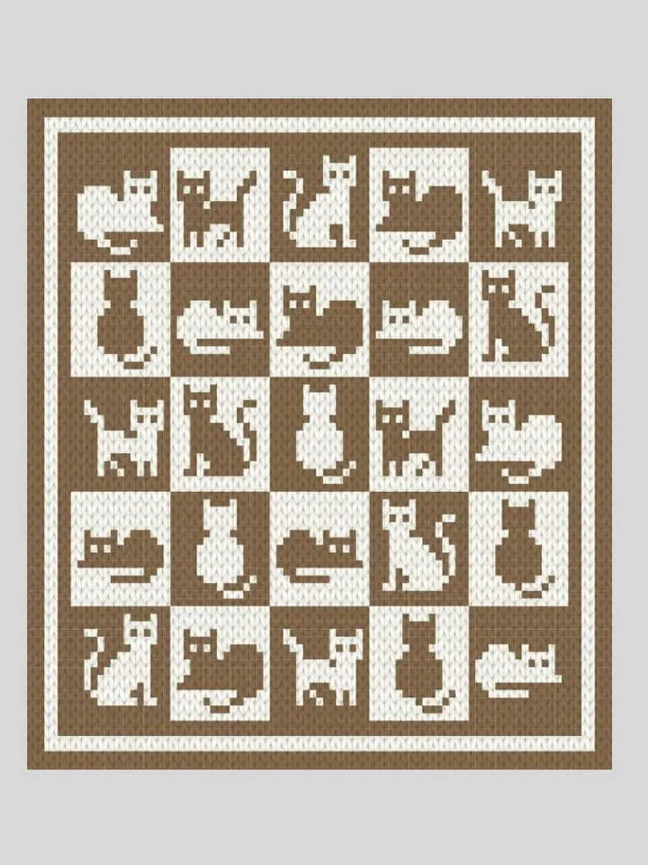 Loop yarn Finger knitted Cats Checkered blanket pattern PDF ‎$۶٫۰۰ ...