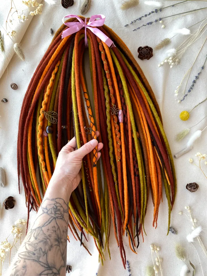 Wool Brown orange mustard green pumpkin, rust red copper Double Ended ...