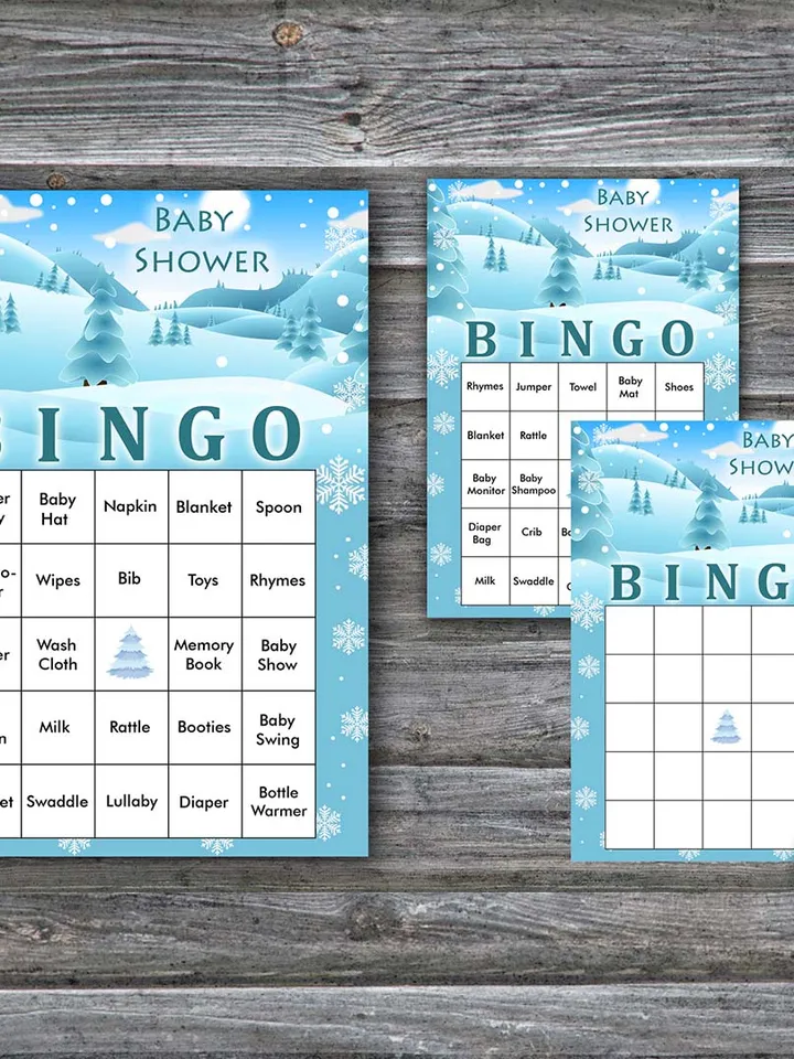 60 Winter landscape Baby Shower Bingo Cards,Christmas Baby Shower Bingo ...